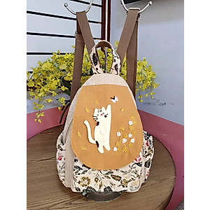 HUANGGUOSHU Backpack Purse for Women - Boho Style Small Convertible Sling Bag with Woven and Mushroom Design - Perfect Mini Backpack for Fashionable Hippie Ladies Cat