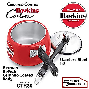 Hawkins Ceramic CTR 30 Coated Contura Pressure Cooker, 3 L, Red