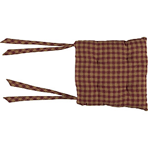 VHC Brands Star Cotton Primitive Tabletop Kitchen Tie Back(s) Appliqued Square Chair Pad, King, Burgundy Red, 14 inches