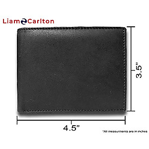 LIAM CARLTON Men's Leather Wallet - US ARMY FLAG - Unique Laser Engraved Slimfold Bifold 14 Pocket