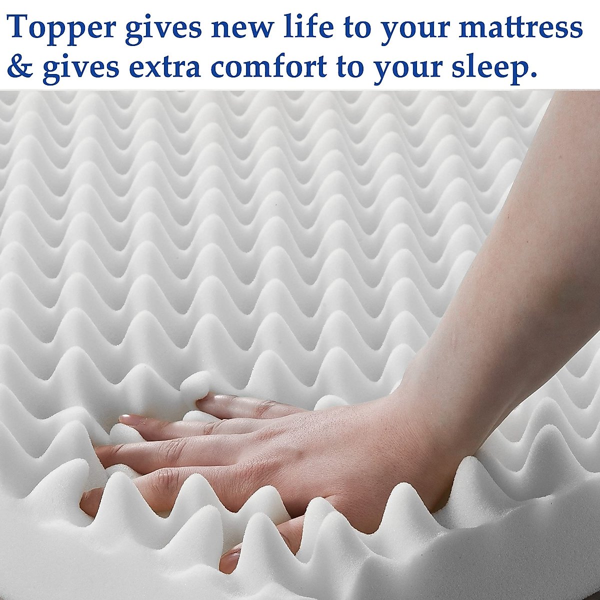 Spring Solution 2-inch Convoluted Egg Shell Bed Topper with Breathable Foam | Soft, Comfortable and Relaxing Bed Top Padding, Mattress Toppers Provide Support for Back and Lower Back, Twin, White