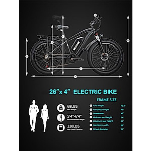 JOYWAY Electric Bike for Adults, 1500W Peak Power Electric Mountain Bike 4" Fat Tire 32MPH 48V 20.8Ah Removable Battery Ebike 26"x4.0" Fat Tire ebikes for Adults, Electric Fat Tire Bike (48V 18.2AH)