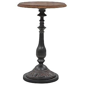 GOLINPEILO Solid Wood Round Side Table with Steel Base, Wood End Table Bedside Table for Bed Room, Coffee Tea End Table for Living Room, Solid Fir Wood 15.7" x25.2" Brown