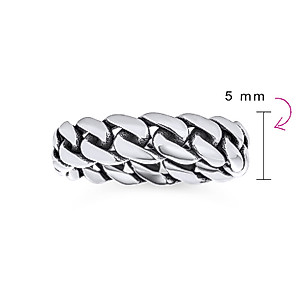 Unisex Solid Braided Celtic Eternity Band Knot Cable Curb Cuban Link Chain Rings Wedding Bands for Women Men .925 Sterling Silver 5MM