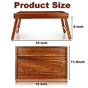 3 Pcs Acacia Bed Table Tray with Folding Legs and Handles Wooden Breakfast Tray Lap Snack Serving Tray Wood Laptop Desk for Eating Drawing Working Studying Dinner Bedroom Sofa Couch Kids Adults