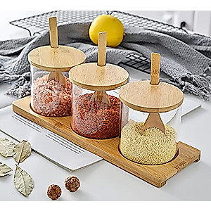 Lawei Set of 3 Condiment Jar with Lids and Spoons - Glass Sugar Bowls Sugar Salt Container Set for Sugar Serving Spice Salt