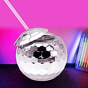 ZUDKSUY Disco Ball Cups Disco Ball Drink Tumbler 1970s Disco Ball Cups with Lid and Straw, Disco Flash Ball Cocktail Cups for Graduation Anniversary Party Wine Cup Tea Bottle, Silver, Set of 4