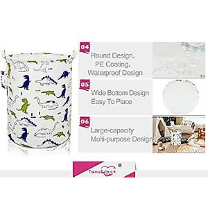 TIBAOLOVER Dinosaur Laundry Basket Baby Laundry Hamper Cute Kids Hamper Toy Storage Bin Handles for Boys and Girls Dinosaur Room Decor (Polychrome Dinosaurs)