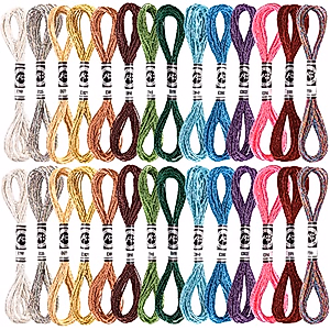 Caydo 28 Skeins Metallic Embroidery Floss Glitter Embroidery Threads Cross Stitch Thread for Friendship Bracelets DIY Embroidery Thread Crafts (14 Colors)
