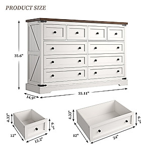 EnHomee White Dresser,10 Drawer Dresser for Bedroom, 55" Wide Dressers & Chest of Drawers for Bedroom,Hallway, Antique White,15" D x 55" W x 35.6" H