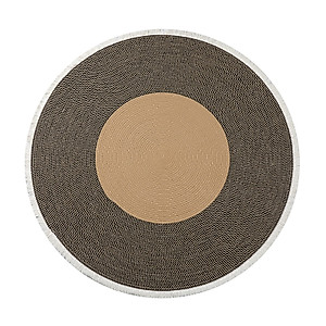 MVSUTA Boho Tassel Tan and Black 24" Round Washable Chic Bohemian Indoor Hand Woven Cotton Cord Circle Carpet for Living Room Soft Area Rugs,Small Size 2' Round