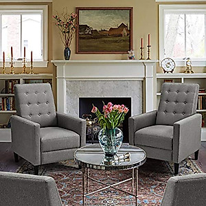 Yaheetech Fabric Recliner Chair Mid-Century Modern Recliner Adjustable Single Recliner Sofa with Thicker Seat Cushion Tufted Upholstered Sofa with Pocket Spring for Living Room Bedroom Gray Set of 2