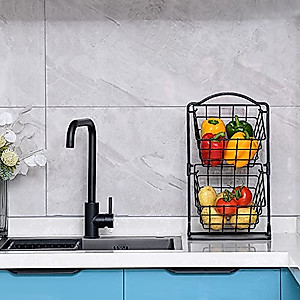 Wetheny 2 Tier Fruit Basket Fruit Bowl for Kitchen Counter,Bread,Fruit and Vegetable Holder Storage Basket,Wire Hanging Basket stand for Kitchen Organizer