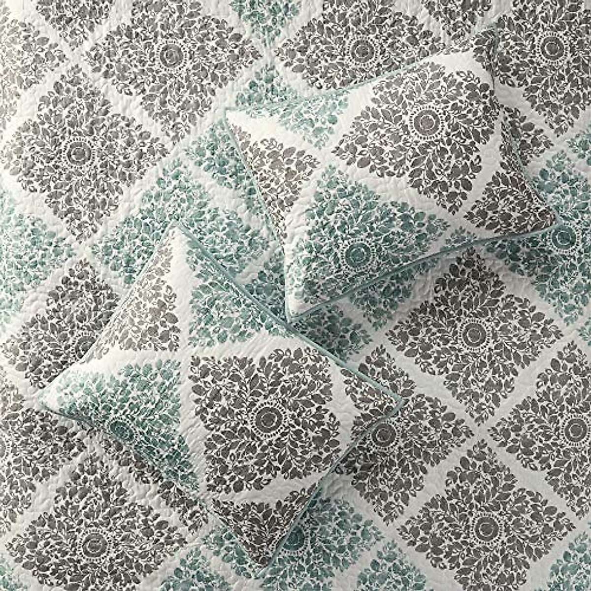 Madison Park Claire Quilt Modern Design - All Season, Breathable Coverlet Lightweight Bedding Set, Matching Shams, Decorative Pillow, King/Cal King (104 in x 94 in), Diamond Aqua 6 Piece