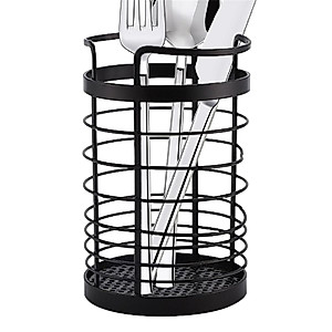Wire Utensil Holder for Kitchen Counter, Metal Wire Cooking Utensils Holder, Spoon Fork Cutlery Drainer Organizer Shelves, Countertop Round Utensil Storage Caddy for Spatulas, Chopsticks, Spoons