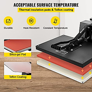 VEVOR Heat Press Machine, 16x24in / 40x61cm, Clamshell Sublimation Transfer Printer Teflon Coated, Digital Precise Heat Control, Silicone Sponge Powerpress for T-Shirt Bag Pad Pillow