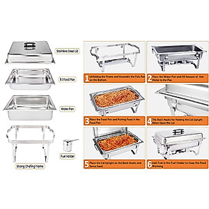 4 Packs Chafing Dish Buffet Set: 9 QT Stainless Steel Food Warmer - 9 Quart Buffet Servers with Fuel Holder & Water Pan - Chafer Set for Banquet Parties Even Catering Wedding (4 Packs)