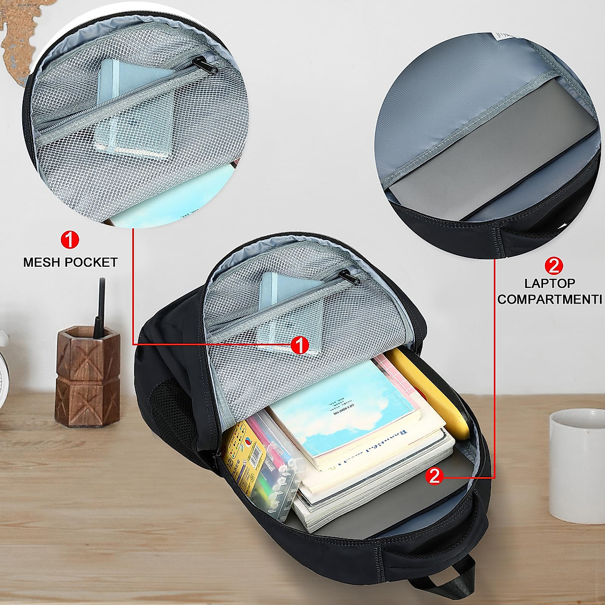 LEDAOU Backpack for Teen Girls School Bags Kids Bookbags Set School Backpack with Lunch Box and Pencil Case (Soccer Black)