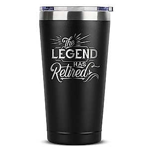 Sodilly Retirement Themed Tumbler Mug - Humorous Gift for Former Colleagues - Retirement Travel Mug - Legend Has Retired Mug - Stainless Steel Tumbler - Legend Has Retired Glass - 16 oz Black Tumbler