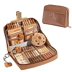 Edottbag Capybara Pencil Case,90° Wide Opening Mouth Pencil Pouch,Cute Capybara Pencil Case with 12 Compartments,pencil pouch multi-layer large capacity capybara 3 years old and above(Brown)