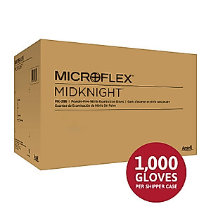 Microflex MK-296 Black Disposable Nitrile Gloves, Latex-Free, Powder-Free Glove for Mechanics, Automotive, Cleaning or Tattoo Applications, Medical/Exam Grade, Size Large, Case of 1000 Units