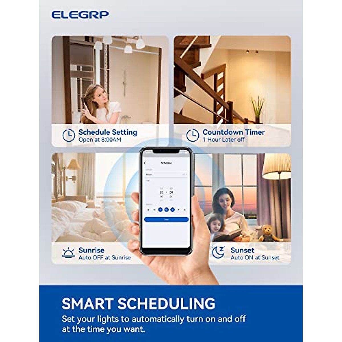 ELEGRP Smart Light Switch, 2.4GHz Wi-Fi Single Pole Light Switch Compatible with Alexa and Google Assistant, Neutral Wire Required, APP Remote Control and Timer Schedule, UL Certified (Black, 1 Pack)