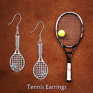 YFN Tennis Racket Earrings Sterling Silver Tennis Dangle Earrings Sport Jewelry Gifts for Women Tennis Lover
