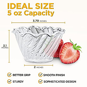[24 Pack] Plastic Dessert Cups 5 oz - Clear Mini Ice Cream Sundae Tasting Bowls, Individual Swirl Tulip Shape Dish Holder, Salad Appetizer Chocolate Candy Serving in Party Buffet, Commercial Home Use