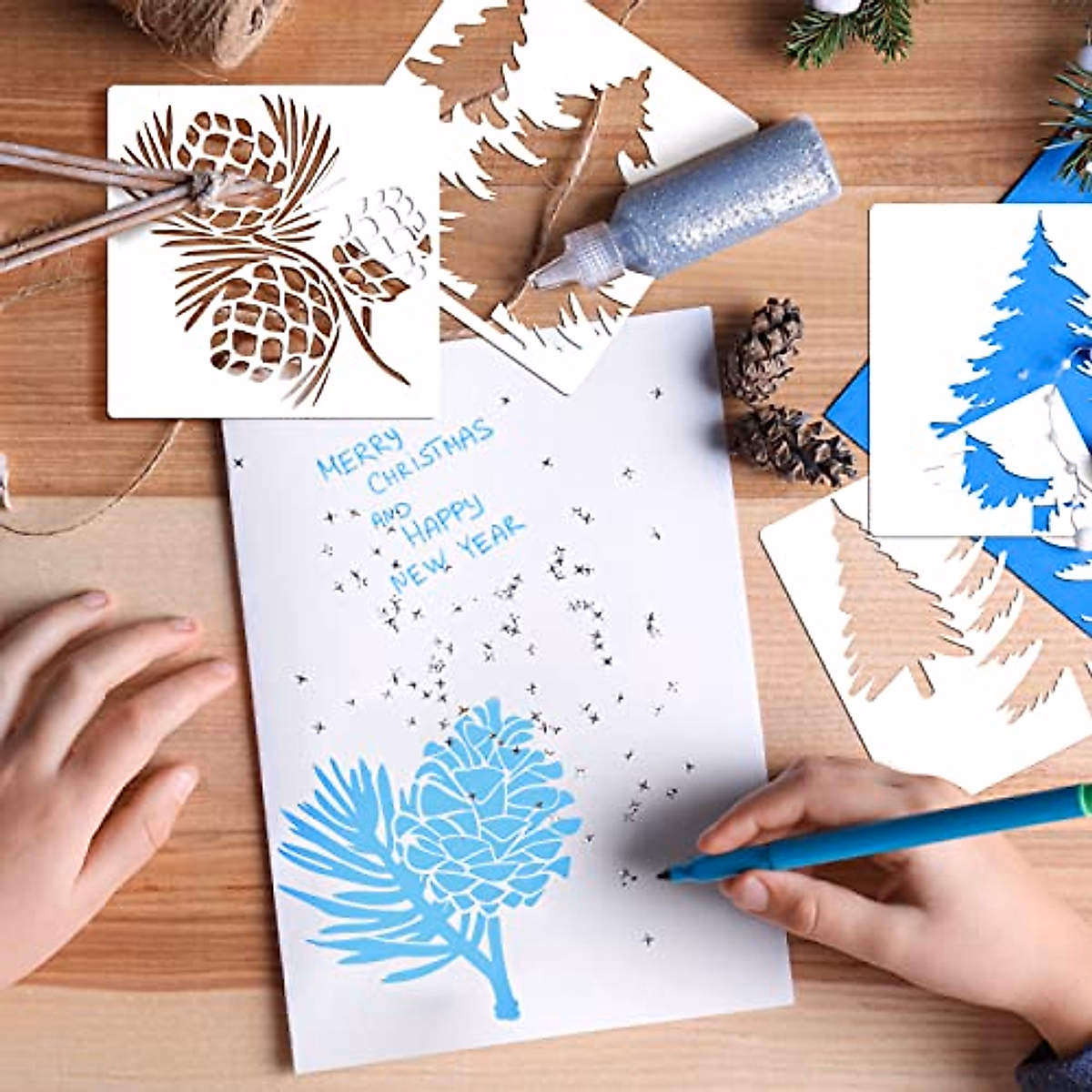 20 Pieces Stencil Template for Painting Reusable Animal Plant Stencil Spring Summer Winter Template, DIY Christmas Stencils for Painting on Wood Wall Home Decor (Pine Tree)