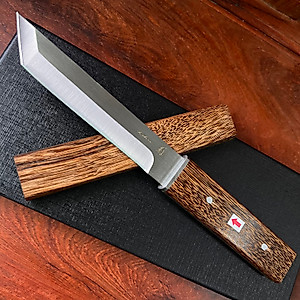 MADSABRE Samurai Full Tang Knife Japanese Katana - Tanto Fixed Blade Knives for Outdoor Tactical Hunting Survival Knives with Wooden Sheath (D2 Steel-Yellow)