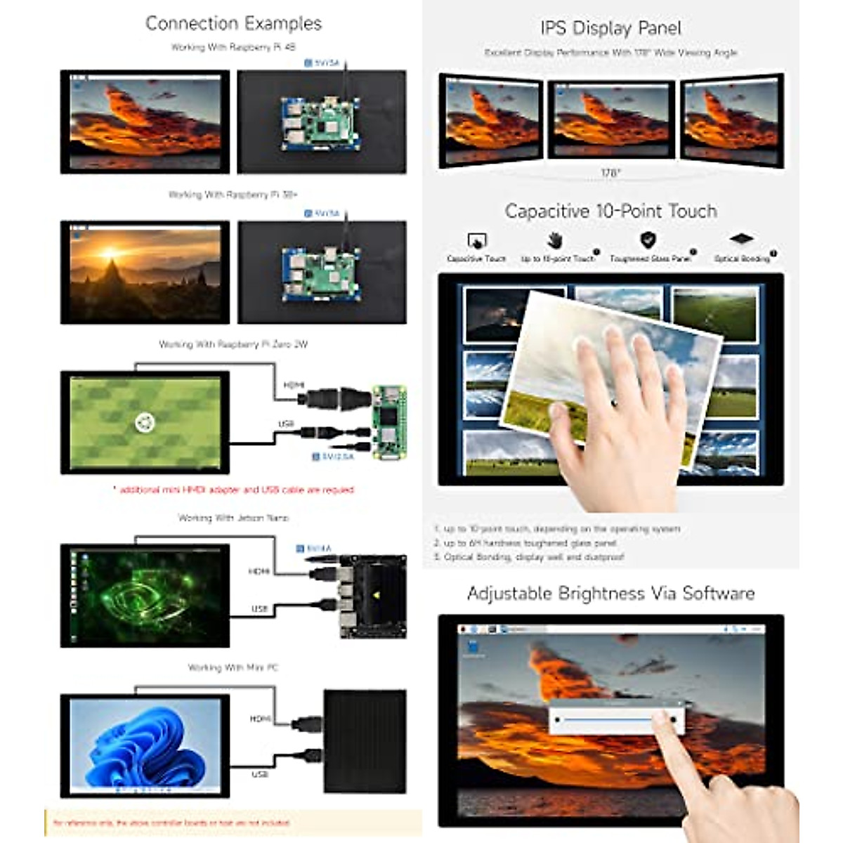 waveshare 10.1inch Capacitive Touch LCD IPS Display, 1280×800 Resolution, HDMI Interface, Compatible with Raspberry Pi 5/4B/3B/Zero/Zero W/Zero 2W/Pico/Pico W/Pico WH, Support Jetson Nano/PC