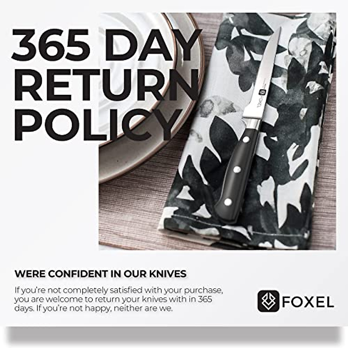 FOXEL Best Straight Edge Steak Knives Knife Set of 4, 8, or 12 Piece - Non Serrated Rust Resistant Japanese VG10 High Carbon Stainless Steel Blade, Full Tang Hand Wash w/Black Gift Box Streak Knifes