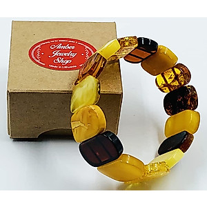 Natural Baltic Amber Stretch Bracelet - Hand Made from Polished/Certified Baltic Amber Beads(Multicolor)