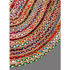 KEMA Jute Cotton Multi Chindi Braid Rug 2X3' Feet, Multi Color, Hand Woven & Reversible for Living Room Kitchen Entryway Rug,Jute Burlap Cotton Rag Rug 24x36 inch, Farmhouse Rag Rug, Rustic Rug