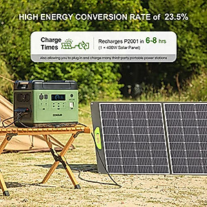 EENOUR Solar Generator P2001 2000Wh Capacity with 1X Solar Panel 400W, 6X 110V/2000W AC Outlets, Ideal for Home Backup, Emergency, Outdoor Camping