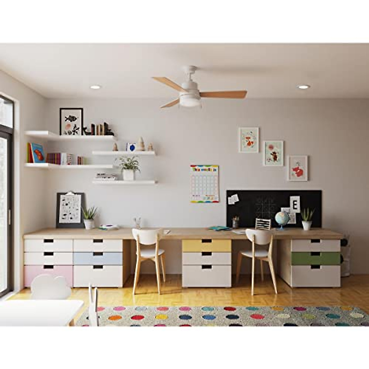 Progress Lighting P250076-028-WB Trevina V 3-Blade Modern Indoor Ceiling Fan Satin White with Light Kit and White Opal Shade