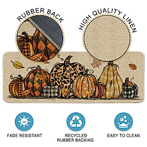 Hexagram Thanksgiving Kitchen Mats Set of 2, Thanksgiving Kitchen Rugs and Mats, Autumn Farmhouse Buffalo Plaid Mats for Floor Decorations, Decorative Thanksgiving Kitchen Decor 17x29 Inch-17x47 inch