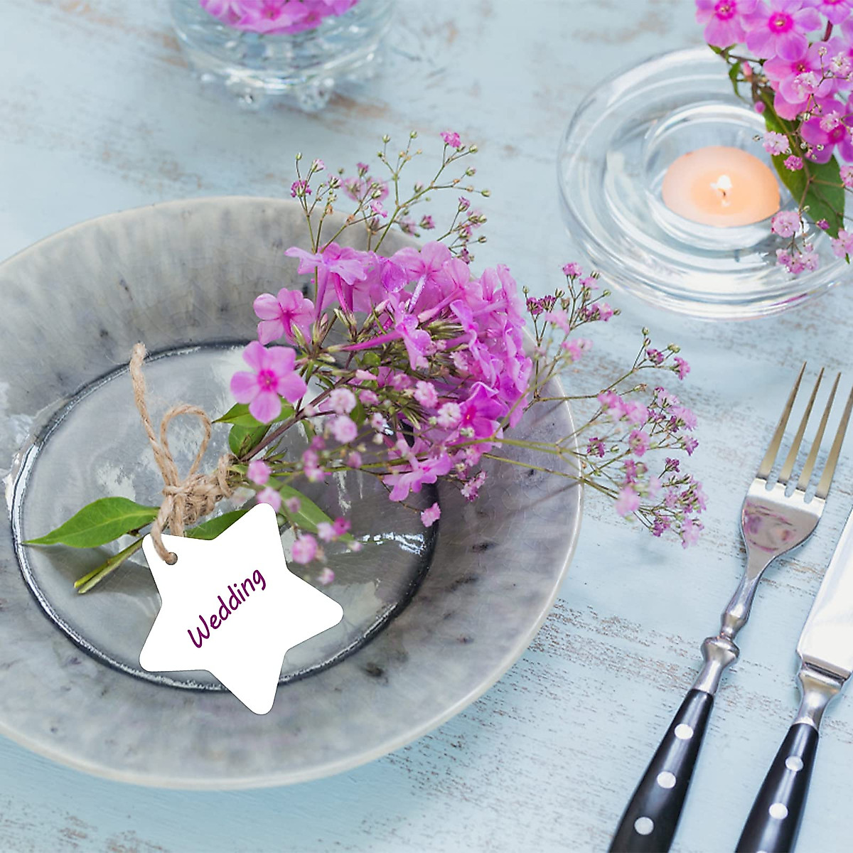 Five-Pointed Star Gift Tags 100PCS Paper Gift Tags with String White Gift Tag with Natural Jute Twine for DIY, Craft, Party Favors, Wedding Favors and Special Events (White)