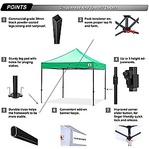 ABCCANOPY Patio Pop Up Canopy Tent 10x10 Commercial-Series (Kelly Green)