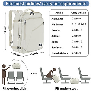 MATEIN Large Travel Backpack Women, Lightweight Carry on Backpack & Hidden Shoulder Straps, Waterproof Anti-Theft Daypack for Flight, Expandable Hiking Weekend Daypack, Travelling Gifts, Beige