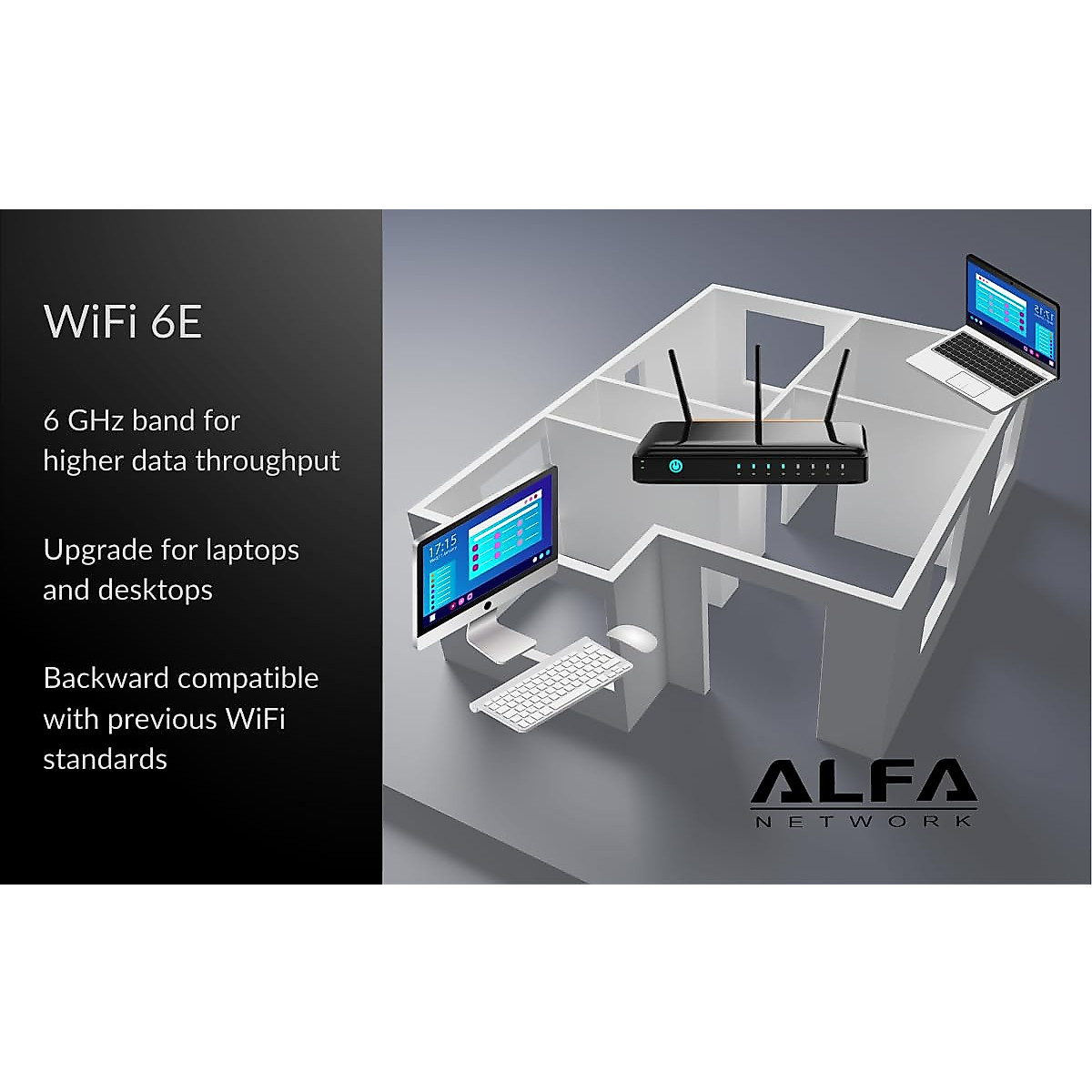 ALFA AWUS036AXM WiFi 6E USB 3.0 USB Adapter, AXE3000 Tri-Band 6Ghz/5.8GHz/2.4GHz, Wireless Gigabit Speed (Up to 3Gbps)