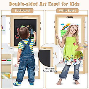 INFANS 3 in 1 Kids Art Table and Chair Set, Toddler Craft and Play Wood Activity Desk with Double-Sided Easel Blackboard Whiteboard, Paper Roll for Writing, Children Furniture for Daycare Nursery