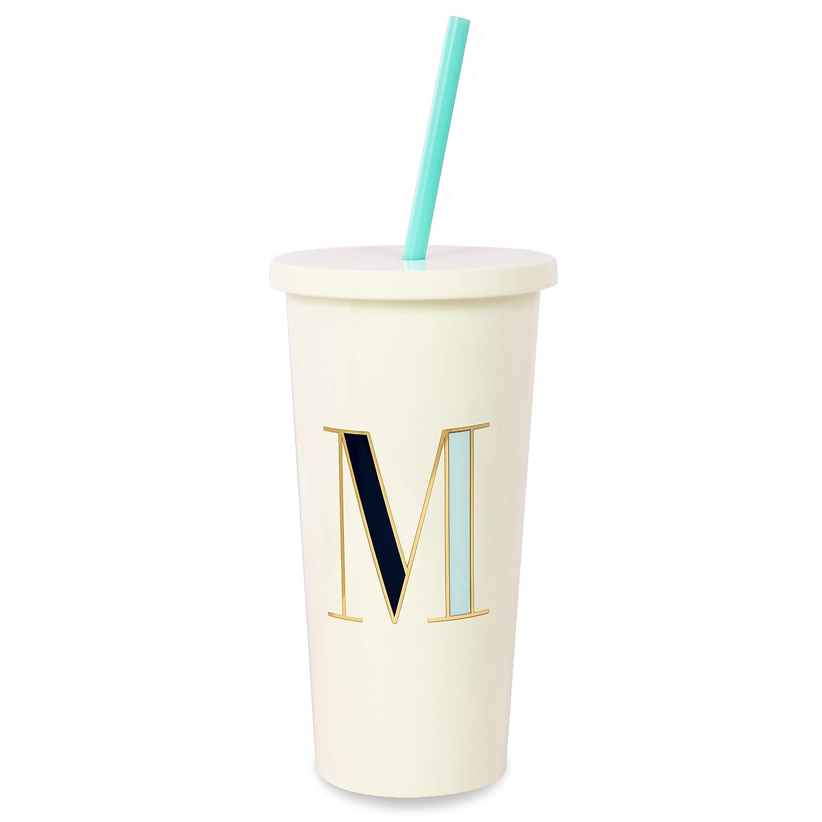 Kate Spade New York Insulated Initial Tumbler with Reusable Straw, 20 Ounce Acrylic Travel Cup with Lid, M (Blue)