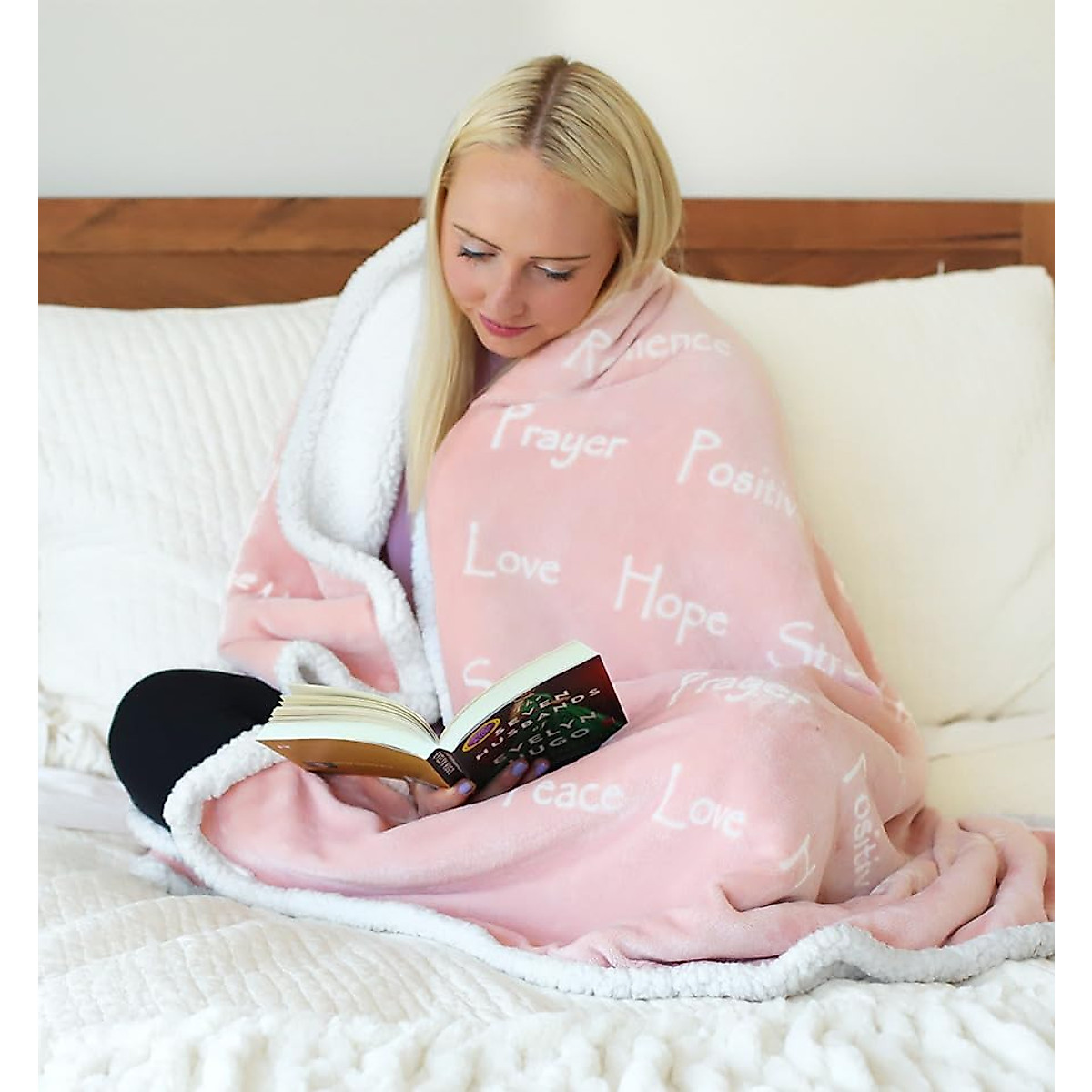 Compassion Blanket - Strength Courage Super Warm Hugs, Get Well Gift Blanket Plush Healing Thoughts Positive Energy Love & Hope, Cancer Support Gift for Women 50 x 65 (Pink, One Size)