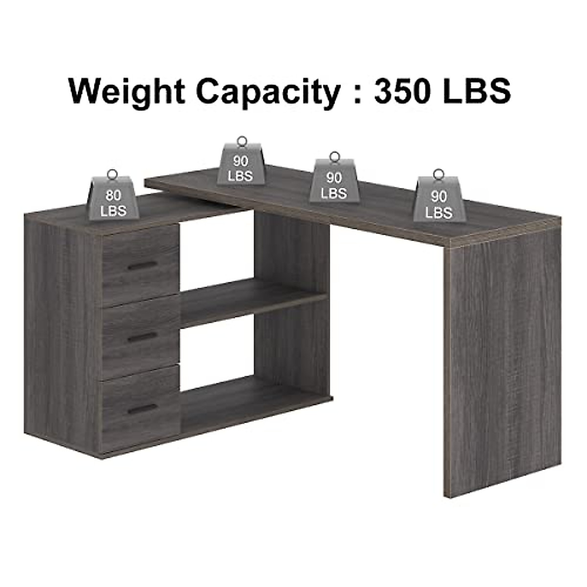 HSH L Shaped Desk with Drawers, L Shape Computer Desk with Storage Cabinet Shelves, Reversible Modern Industrial Home Office Corner Desk, Rustic Wood Executive Writing Gaming Study Table, Gray 55 Inch