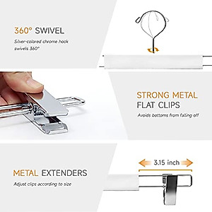 Nature Smile Solid Wooden Skirt Pants Hangers 20 Pack,Premium Wood Bottom Shorts Hangers for Slacks Trousers with Larger Adjustable Anti-Rust Clips (White)