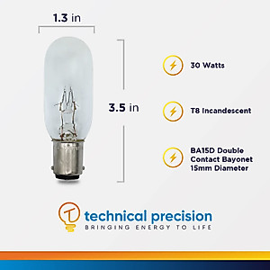 Technical Precision 12V 30W T8 Clear Incandescent Replacement Bulb for Perko-374-1 Light Bulb BA15D Double Contact Bayonet Base - Marine Lamp Light Bulb 8796X 374-1 10796-1 Pack