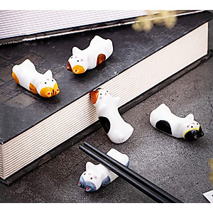 NaiHey Cute Cat Ceramics Chopsticks Rests Japanese Style chopstick holder Dinner Spoon Knife Fork Chopsticks Stand Rest Rack Kawaii Squirrels (Set of 4)