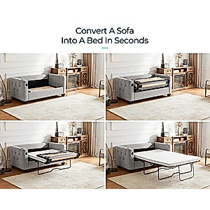 LINSY HOME Pull Out Sofa Bed, 2-in-1 Convertible Sleeper Couch with Memory Foam Mattress, Two Seat Loveseat Sleeper Sofa Bed for Living Room, Grey, Full Size