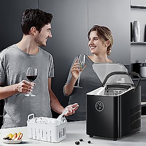 Antarctic Star Countertop Ice Maker Portable Ice Machine with Handle,Self-Cleaning Ice Makers, 26Lbs/24H, 9 Ice Cubes Ready in 6 Mins, S/L, for Home Kitchen Bar Party (Black)